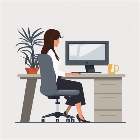 Woman Sitting At A Desk With A Computer And A Plant Generative Ai