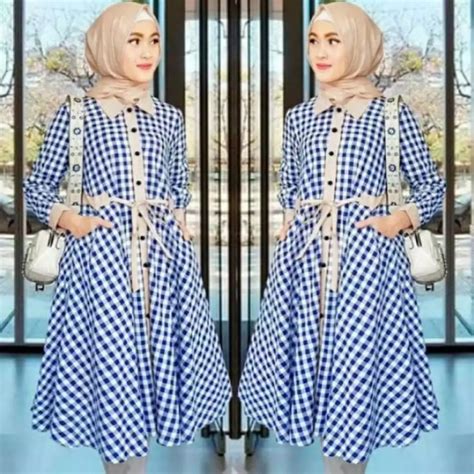 Jual Baju Wanita Tunik Kotak Pakaian Wanita Model Simple Elegan Bahan Katun Kotak Berkualitas