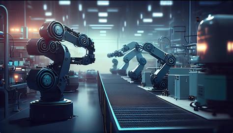 Premium Ai Image Automated Robotics Futuristic Electric Robot Factory Production Line Generate Ai