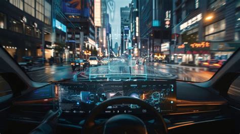 Future Autonomous Self Driving Concept Car Driving Through City Head
