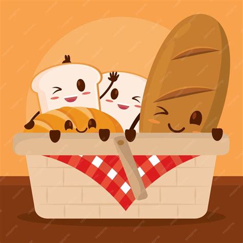 Premium Vector Isolated Basket With Cute Bread Bakery Product