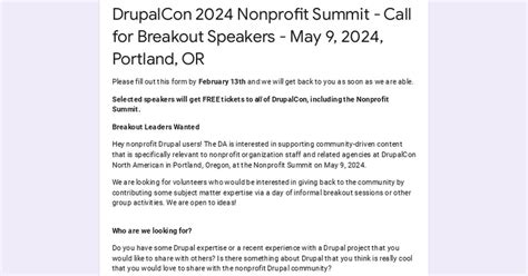 Drupal Association On Linkedin Drupalcon 2024 Nonprofit Summit Call For Breakout Speakers