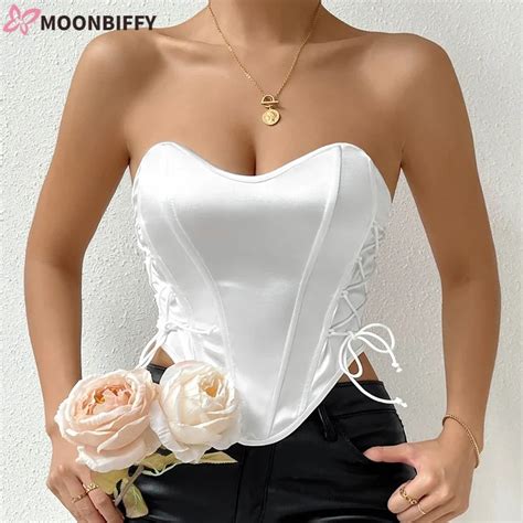 Sexy Schn Rung Einfarbige Tube Tops Korsett Top Tr Ger Lose Weste Stra