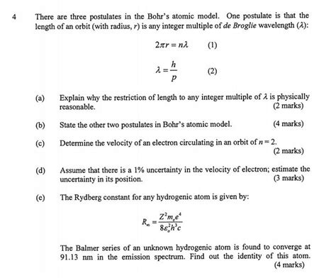 Solved 4 There Are Three Postulates In The Bohrs Atomic