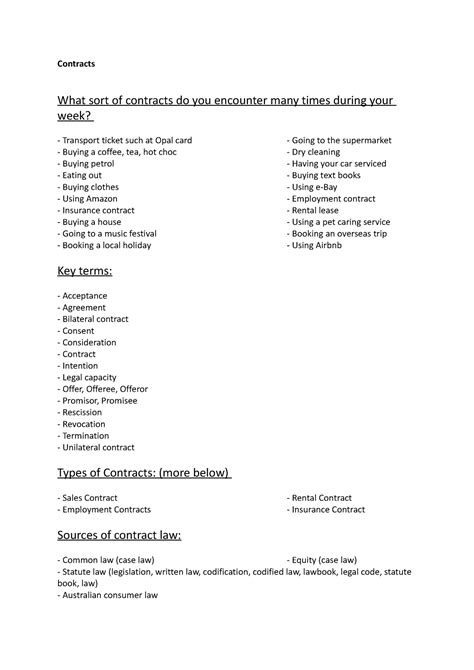 Contracts Summary Of The Class Regarding Contract Law Contracts