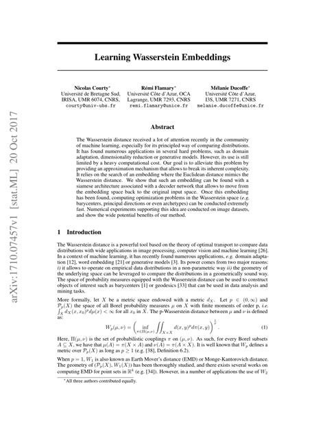 Pdf Learning Wasserstein Embeddings