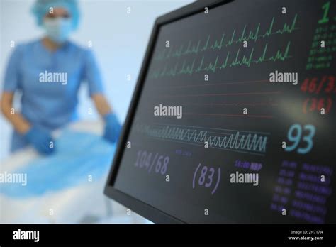 Monitor With Cardiogram In Hospital Focus On Screen Space For Text