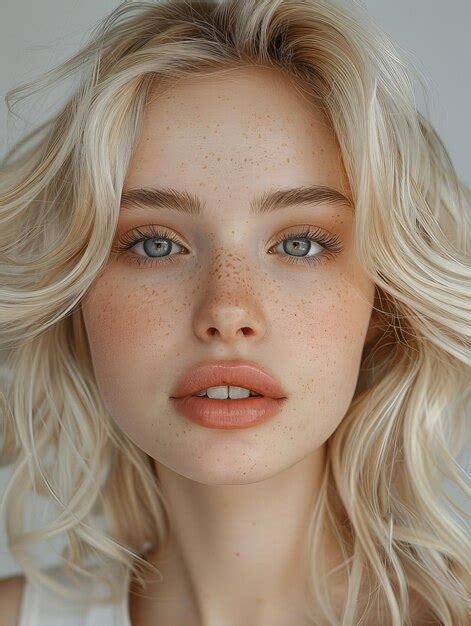 Close Up Of Freckled Womans Face Premium Ai Generated Image