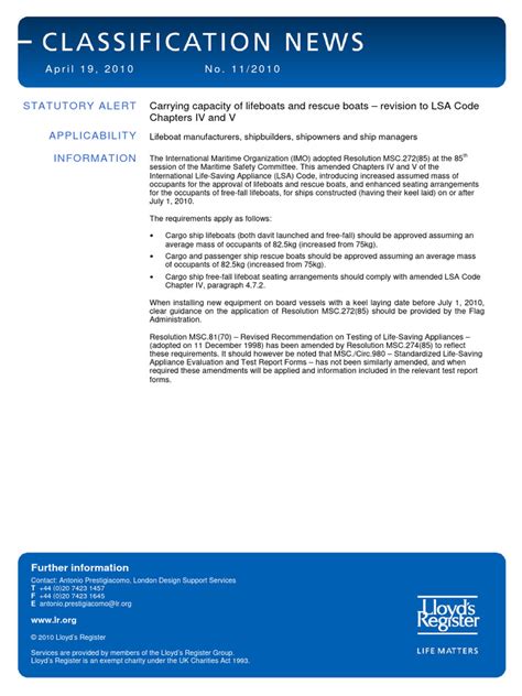 1carrying Capacity Of Lifeboats And Rescue Boats Revision To Lsa Code