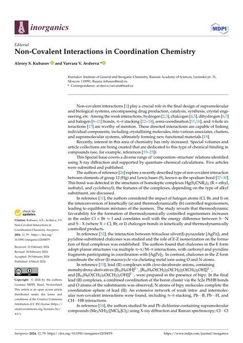 Pdf Non Covalent Interactions In Coordination Chemistry