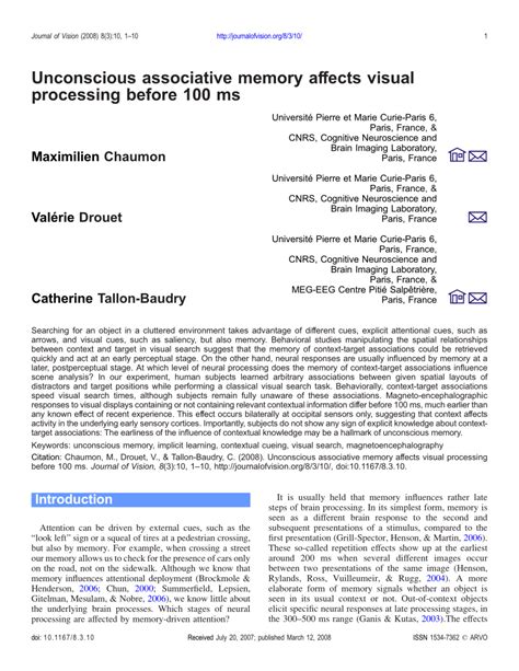 Pdf Unconscious Associative Memory Affects Visual Processing Before 100 Ms