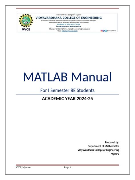 matlab manual 1st sem 24 25 oee pdf applied mathematics mathematical concepts