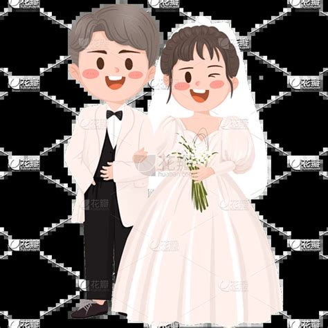 手绘卡通婚礼新人头像贴纸素材 花瓣网
