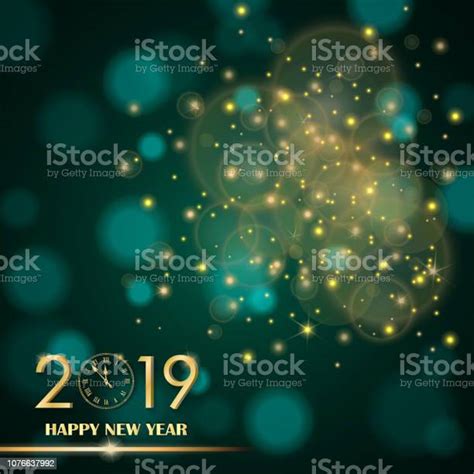 터키석 주위에 황금 빛 초록 배경 흐리게 새 해 2019 개념입니다 럭셔리 디자인입니다 벡터 일러스트 레이 션 0명에 대한 스톡