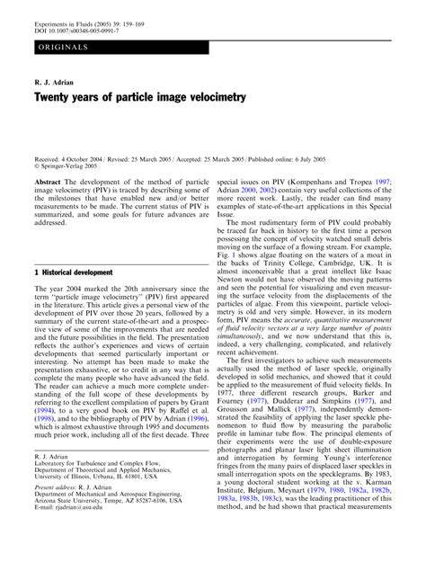 Pdf Twenty Years Of Particle Image Velocimetry