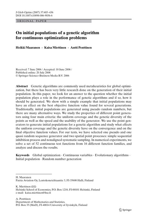 Pdf On Initial Populations Of A Genetic Algorithm For Continuous