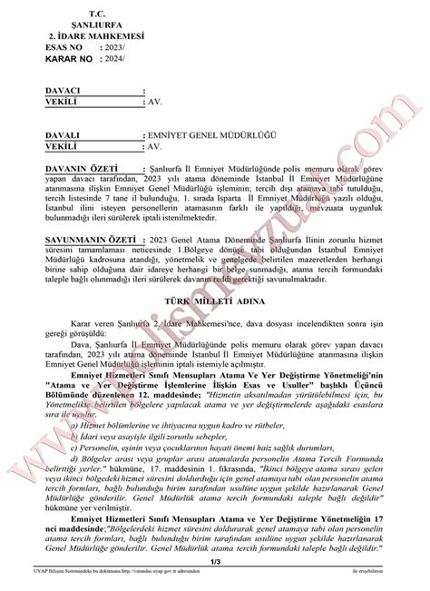 Tercih D Genel Ataman N Iptali Davas Tercih D Atama Emsal Karar Polis Mevzuat