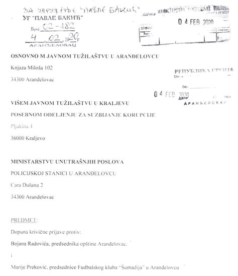 Допуњена кривична пријава против Бојана Радовића и Марије Прековић Спорт