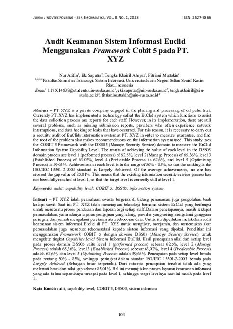 Pdf Audit Keamanan Sistem Informasi Euclid Menggunakan Framework Cobit 5 Pada Pt Xyz