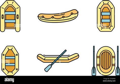 Rubber Inflatable Boat Icon Set Outline Set Of Rubber Inflatable Boat Vector Icons Thin Line