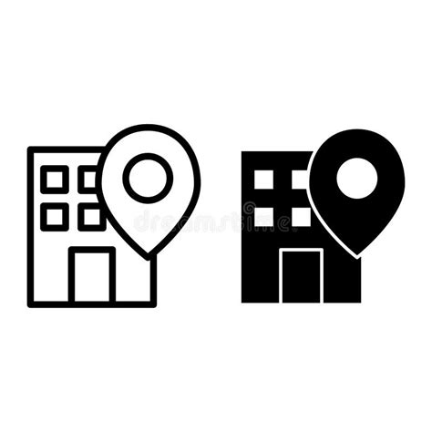Office Location Pin Line Icon Building On Map Vector Illustration Isolated On White Gps
