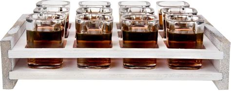 12 Shot Glass Server Wood Shot Glass Serving Whitewashed Wood Serving