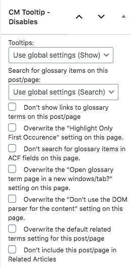WordPress Glossary Plugin CMTG Tooltips Disable Tooltip On