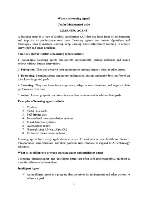 Learning Agent Pdf Artificial Intelligence Intelligence Ai