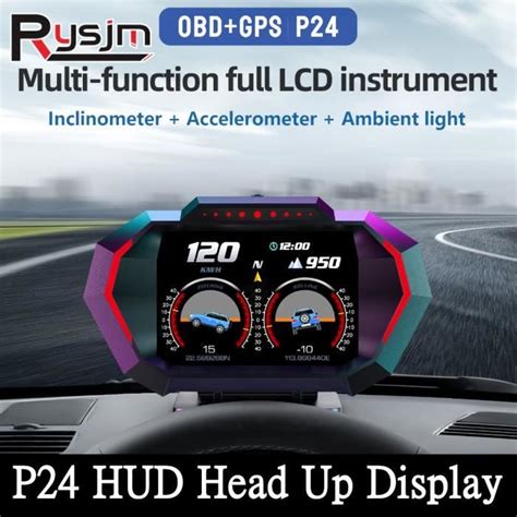 Affichage tête haute P24 pour voiture HUD avec écran LCD OBD2 GPS