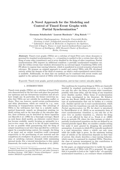 Pdf A Novel Approach To The Modeling And Control Of Timed Event