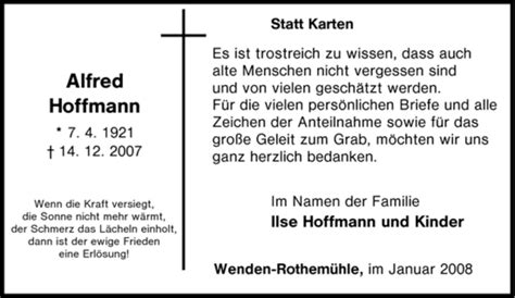 Traueranzeigen Von Alfred Hoffmann Trauer In Nrw De