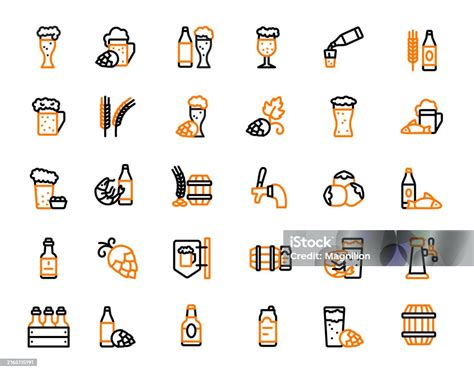 맥주와 양조 아이콘 설정 블랙과 오렌지 편집 가능한 스트로크 벡터 일러스트 레이 션 0명에 대한 스톡 벡터 아트 및 기타 이미지 0명 Ale 개념 Istock