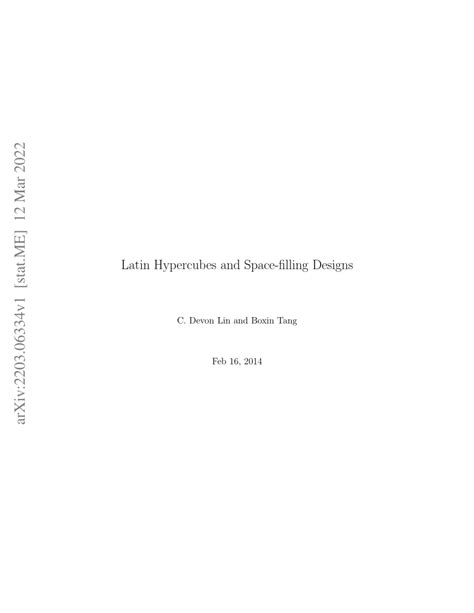 Pdf Latin Hypercubes And Space Filling Designs