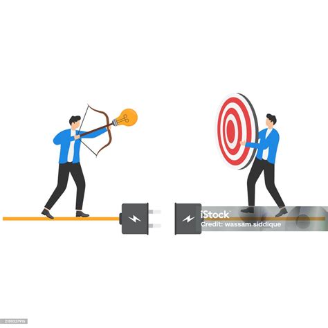비즈니스 연결 과녁과 아이디어 전구를 가진 사업가 남자 투자자는 활에서 쏜다 팀워크 스타트업 및 협력 배경 B2b 개념 벤처 캐피털 투자 벡터 일러스트 레이 션 개념에 대한