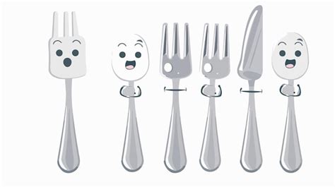 Cute Silver Fork Character Cartoon Icon Set Isolated Premium Ai