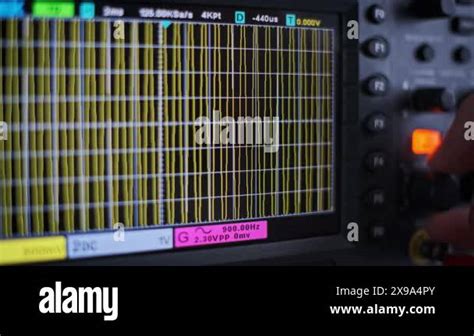 Close Up Footage Of An Oscilloscope Displaying A Distinct Square Wave