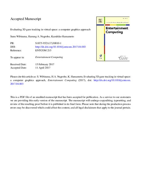pdf evaluating 3d gaze tracking in virtual space a computer graphics