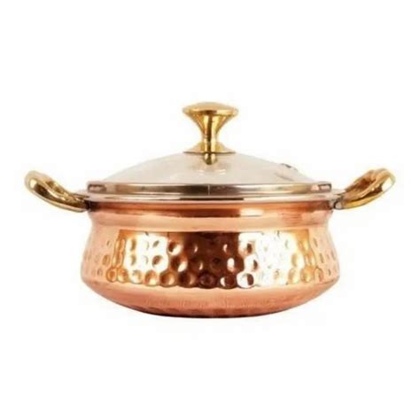 Stainless Steel Capacity 500 Ml Serving Copper Handi With Copper Glass