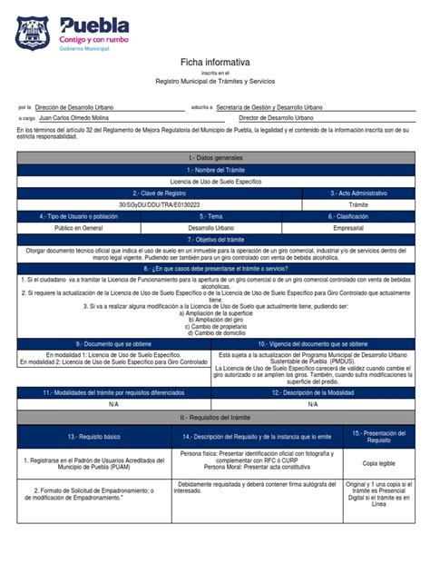 Ficha Informativa Licencia De Uso De Suelo Específico Pdf