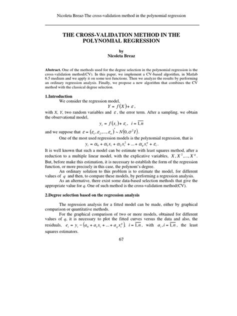 The Cross Validation Method In The Polynomial Regression Pdf Errors
