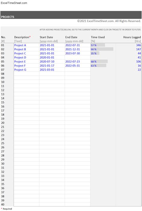 Projects ExcelTimeSheet