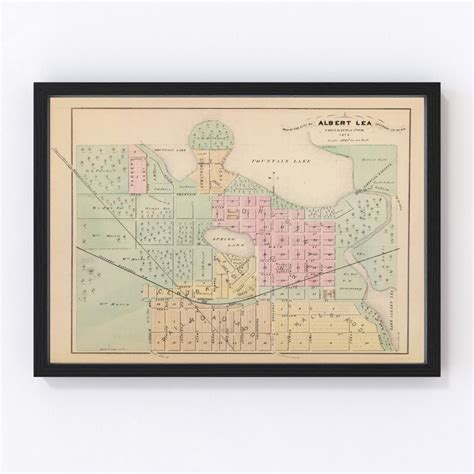 Albert Lea Map 1874 Old Map Of Albert Lea Minnesota Art Vintage Print
