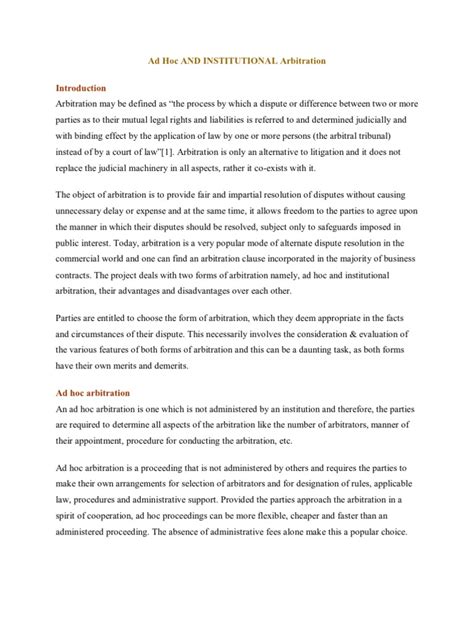 Ad Hoc And Institutional Arbitration Pdf Arbitration Arbitral