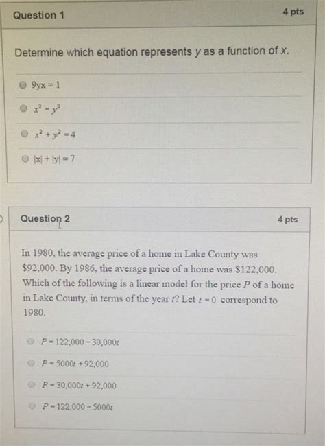 solved 4 pts question 1 determine which equation represents