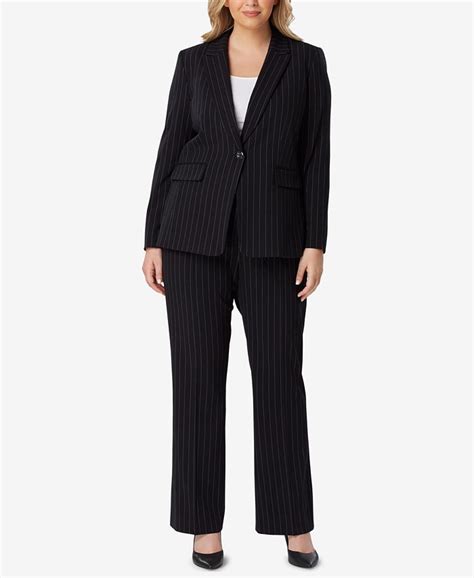 Tahari Asl Plus Size One Button Striped Pantsuit Macys