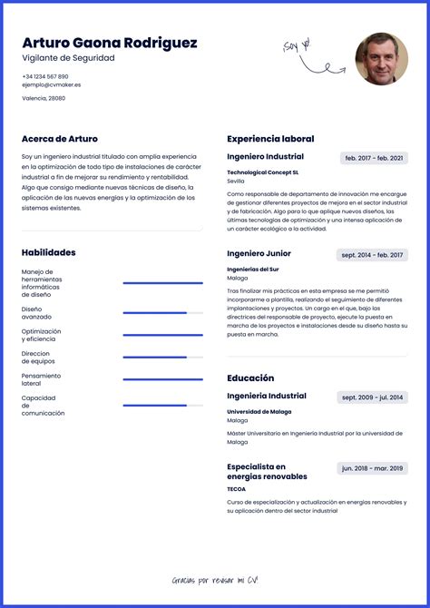 Currículum Vitae para Ingeniero Industrial Ejemplo y Modelo