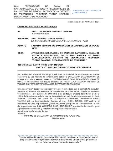 Informe N Ampliacion De Plazo Pdf Precipitación Agua Y Política