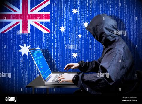 Anonymous Hooded Hacker Flag Of Australia Binary Code Cyber Attack