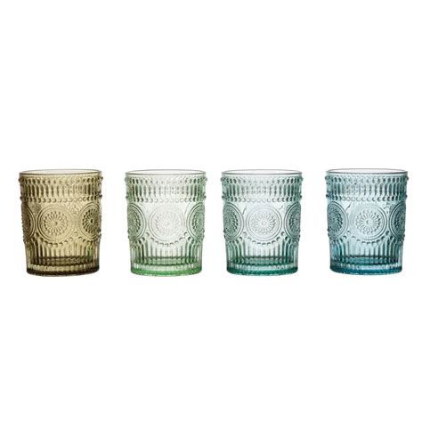 Embossed Drinking Glass Assorted Colors Dark Green Greenhouse Home