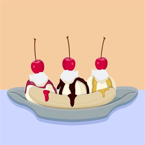 Delicious Banana Split With Cherries 13673519 Vector Art At Vecteezy